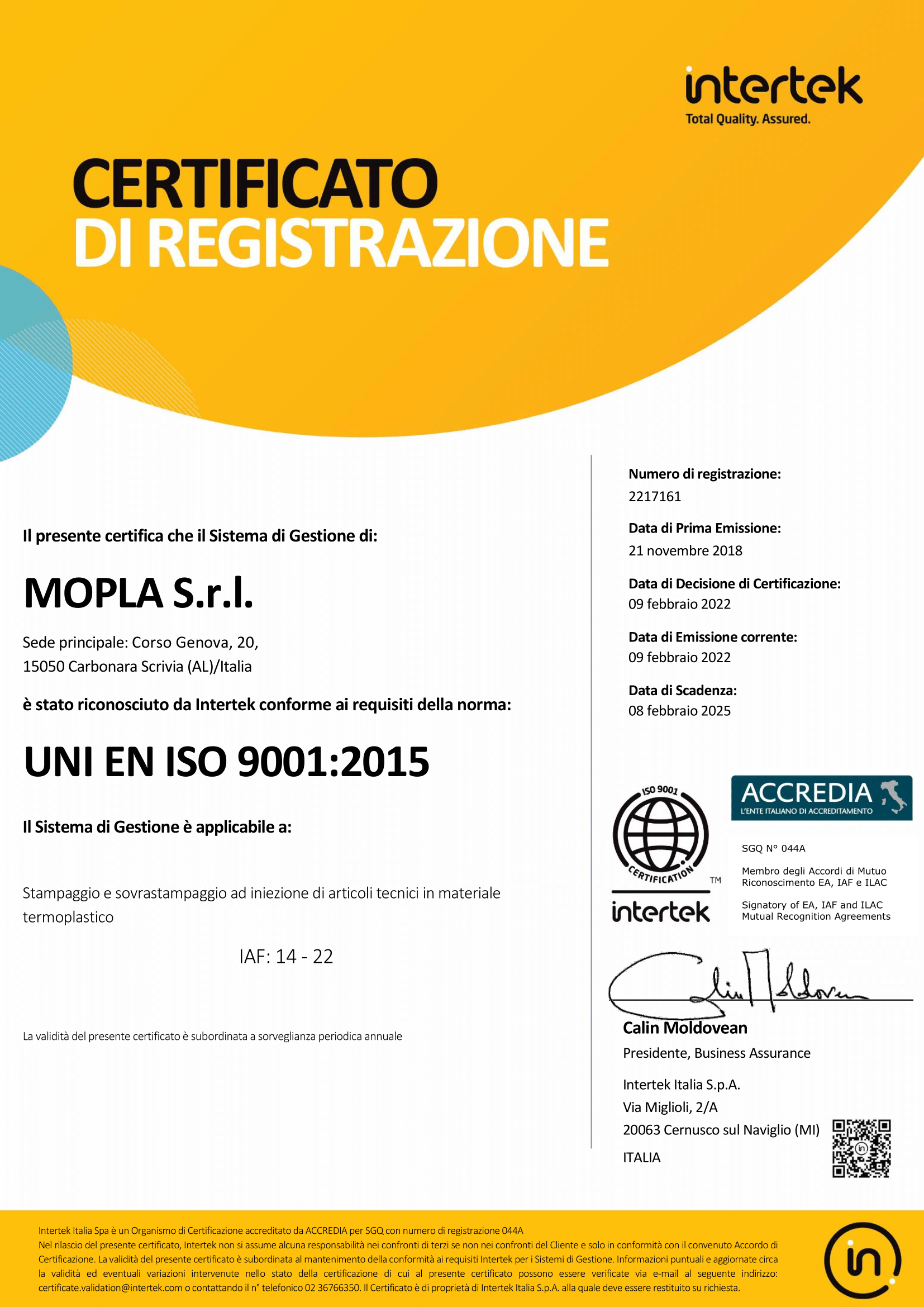 Certificazioni - Mopla Srl